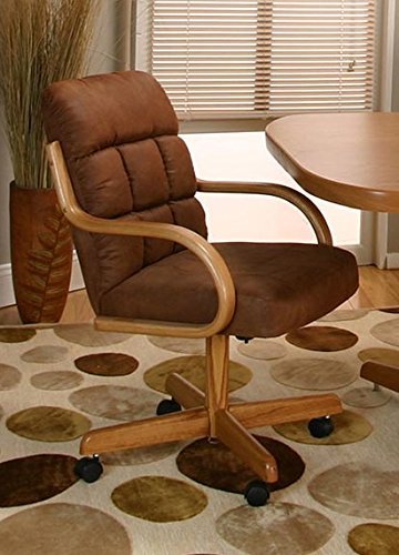 Caster Chair Company Casual Rolling Caster Dining Chair with Swivel Tilt in Honey Oak Wood with Cocoa Microsuede Seat and Back (1 Chair)
