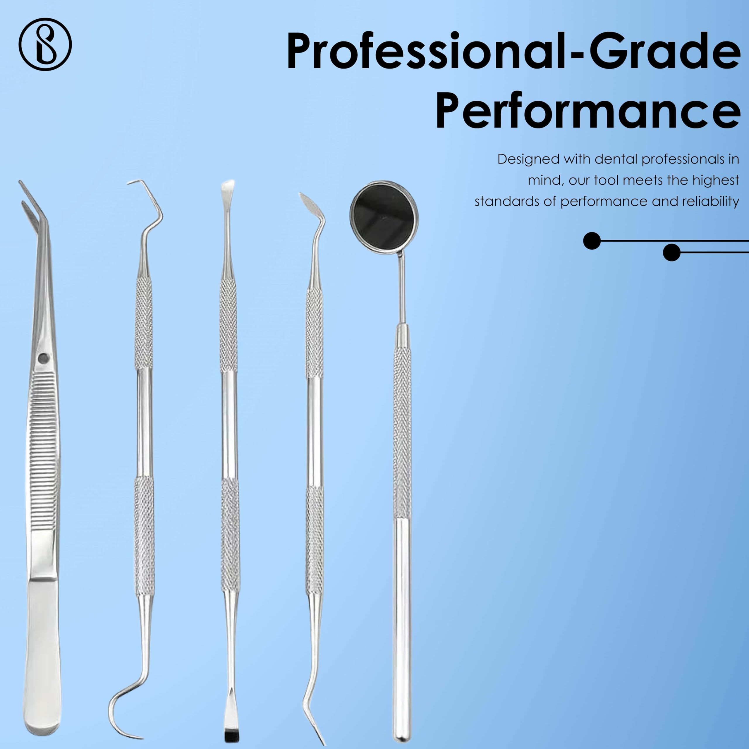Beauté Secrets Dental Tools, Dental Pick Set 5Pcs Tooth Scraper Dental Hygiene Kit, Stainless Steel Teeth Cleaning Kit with Metal Case for Plaque Tartar Removal for Personal & Pets Use