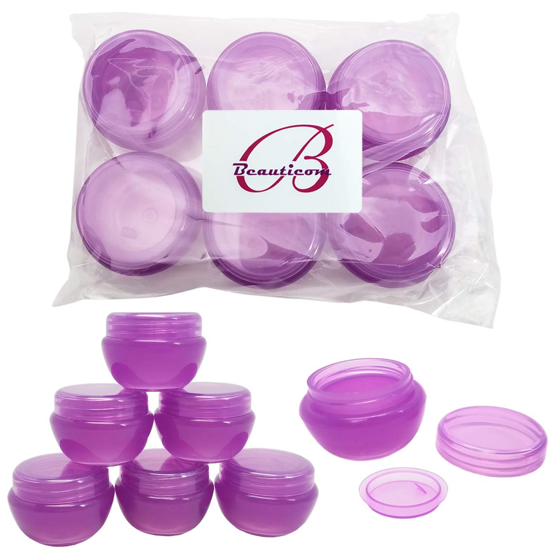 Beauticom 10G/10ML Frosted Container Jars with Inner Liner for Scrubs, Oils, Salves, Creams, Lotions, Makeup Cosmetics, Nail Accessories, Beauty Aids - BPA Free (6 Pieces, LIGHT Purple)