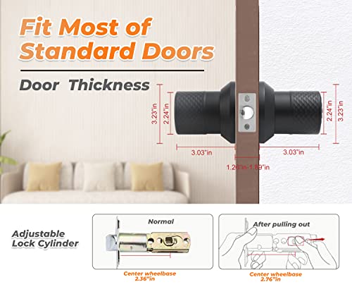 Keypad Door Knob Lock, Keyless Entry Door Lock with Anti-Slip Handle, Auto Lock, Waterproof Electronic Black Door Knob, Safe and Easy Installation for Home, Office, Hotel and Garage