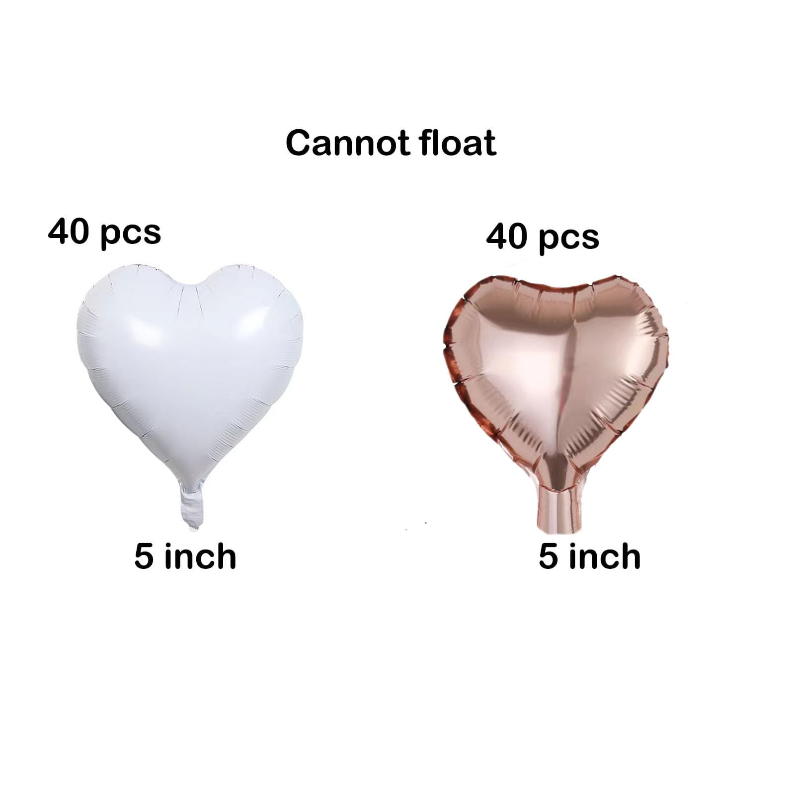 80Pcs 5inch Mini Heart Foil Balloons White RoseGold Heart Balloons for Valentines Day Graduation Wedding Bridal Shower Anniversary Engagement Marriage Party Decorations Supplies.(cannot float)