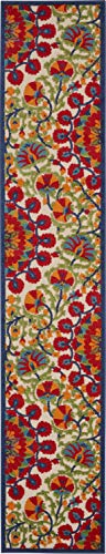 Nourison Aloha Indoor/Outdoor Red/Multi 2'3" x 12' Area -Rug, Easy -Cleaning, Non Shedding, Bed Room, Living Room, Dining Room, Deck, Backyard, Patio (2x12)