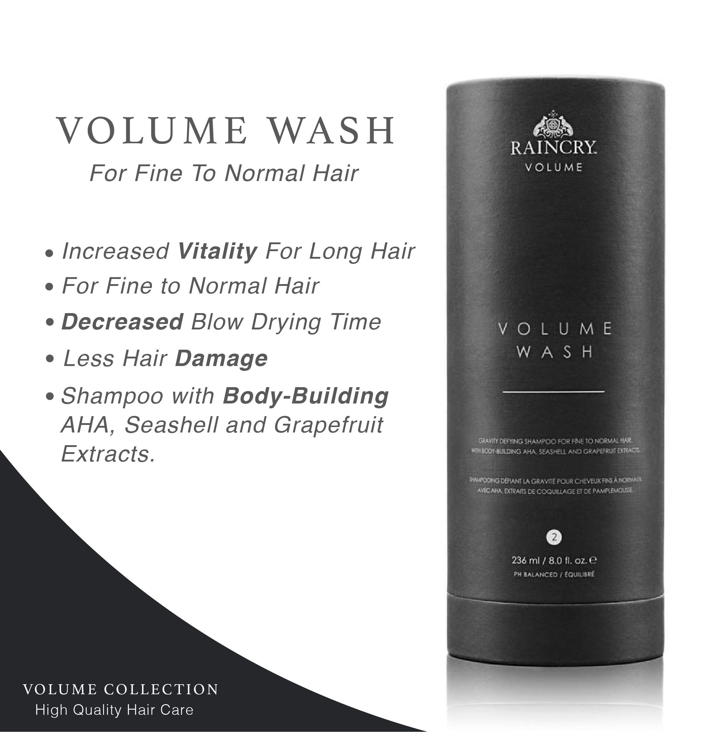 RAINCRY Volume Wash Shampoo β Natural, Professional Hair Product with Salon Stylist Quality for Fine to Normal Hair β 236 mL