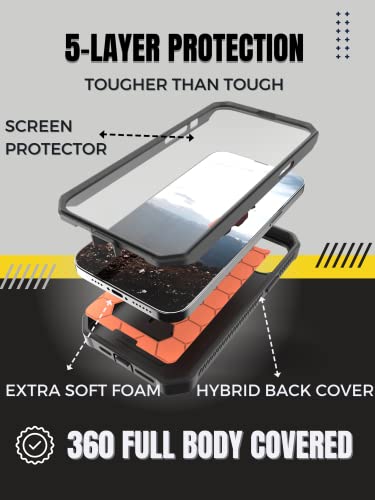 CaseBorne V Compatible with iPhone 14 Pro Case - Military Grade Full-Body Rugged with Kickstand and Built-in Screen Protector - Black