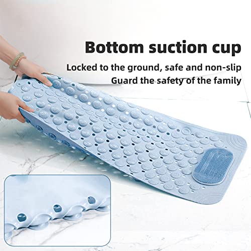 Bathtub Mat Non-Slip Rubber Shower with Drain Holes Suction Cups, Quick Easy Cleaning, Feet Massage, Bath for Tub & Stall Bathroom, Machine Washable (27.5Γ14.2in, Blue)