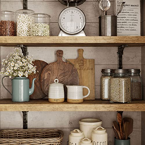 Barnyard Designs Ceramic Stoneware Sugar Creamer Set, 11oz Creamer Pitcher and Sugar Bowl with Lid, Vintage Farmhouse Sugar Creamer Dispenser Container Holder, Sugar Cube Dish Coffee or Tea, Ivory/Tan