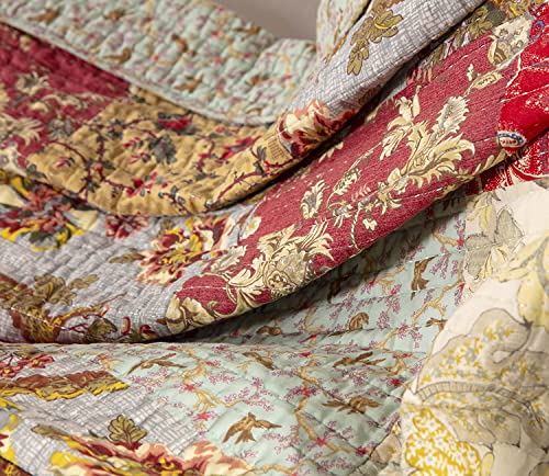 Chezmoi Collection Leslie 3-Piece Floral Patchwork Pre-Washed 100% Cotton Quilt Set, Queen