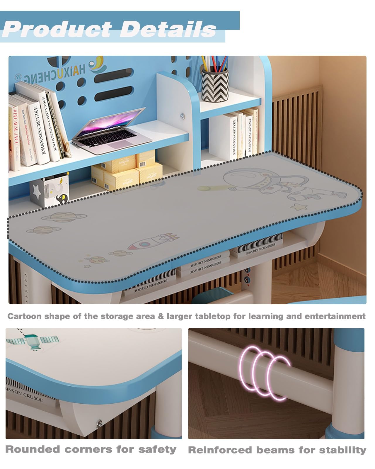 Kids' Table Chair Sets, Kids' Desks Chair, Children Study Desk Writing Table Computer Workstation With Large Storage Drawer And Bookshelf, Height Adjustable Kids Bedroom Furniture ( Color : Blue )