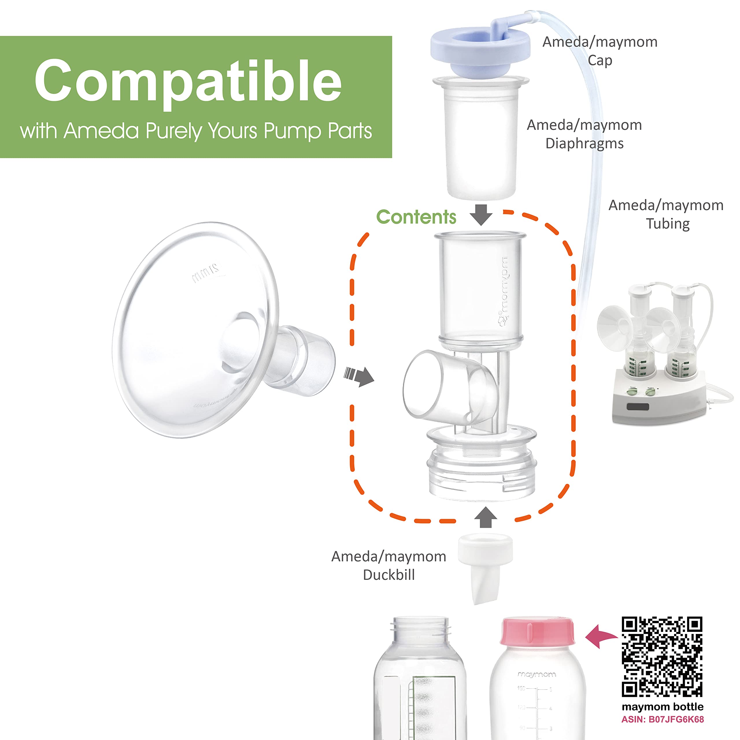 Maymom MyFit Flange Set, Two-Piece Breast Shield (13mm Small) Base Connector for Selected Ameda Breast Pumps (Shield 13mm + Connector)