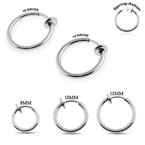 3/8" (10MM) Length 16 Gauge (1.2MM) 316L Surgical Steel Non-Piercing Septum Piercing Spring Action Fake Nose Ring