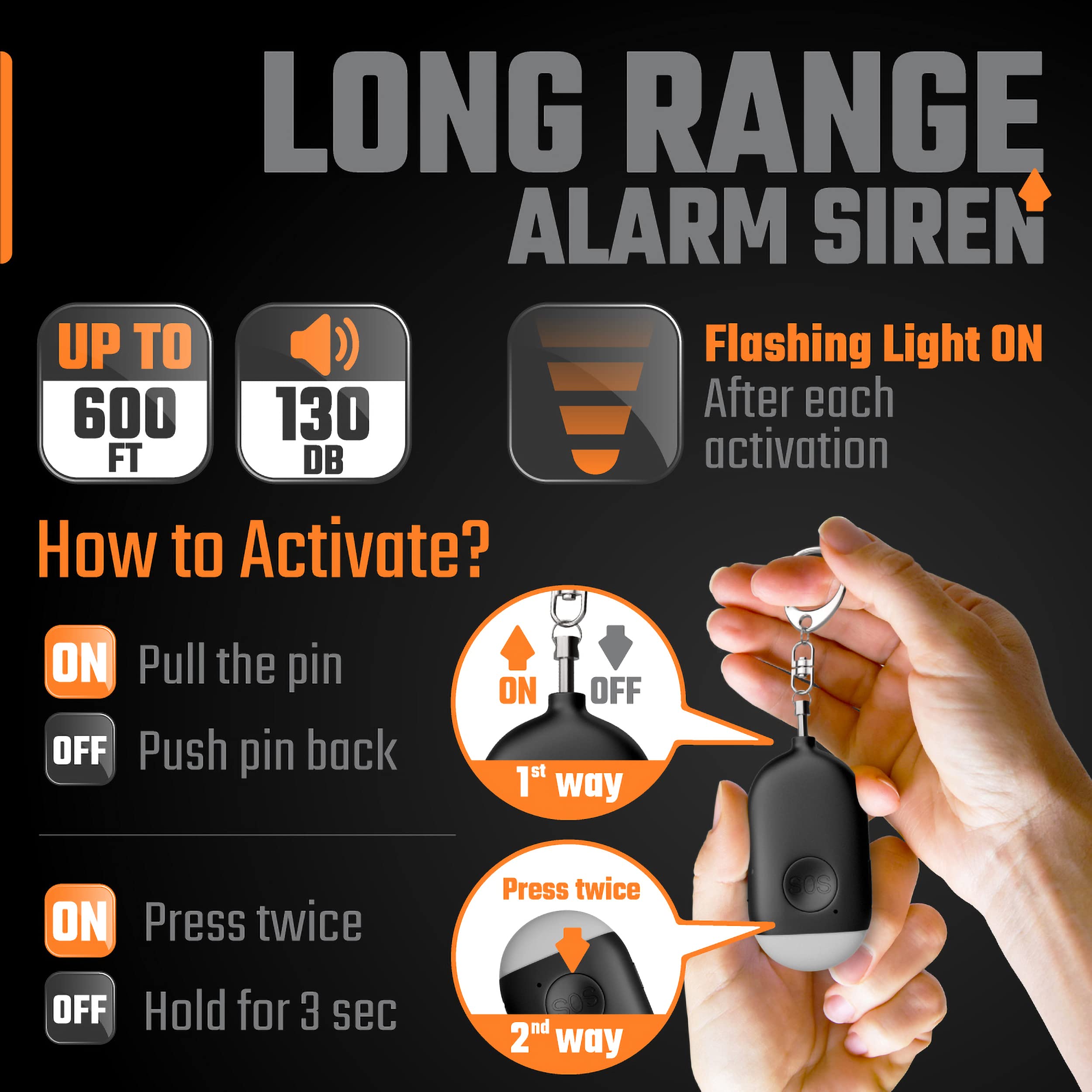 Rechargeable Self Defense Keychain Alarm 2 Pack β 130 dB Loud Emergency Personal Siren with LED Light β SOS Safety Alert Device Key Chain for Women, Kids, Elderly, and Joggers by WETEN (Black&White)