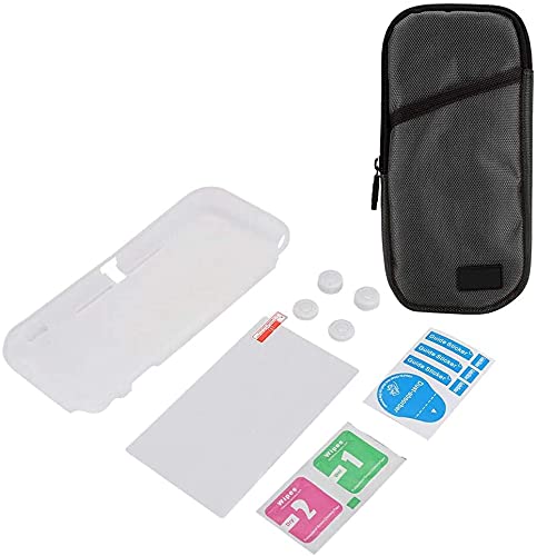 7 in 1 Carrying Case for Nintendo Switch Lite, Travel Accessory Bundle with Thumb Grips, Dockable Case, Tempered Glass, Screen Cleaning Wipe - Black