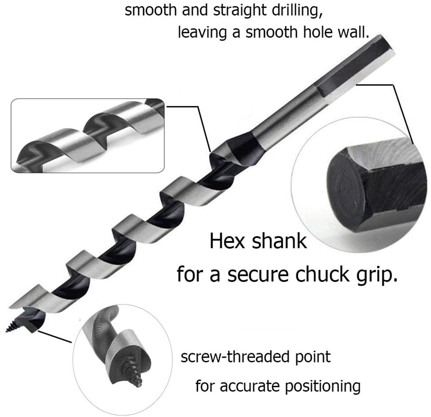 XMHF 2pcs Wood Carpenter Hex Shank Brad Point Augers Drill Bits Long Combination Wood Carpenter Bit,10mm/ 3/8" Twist Dia 9.05" Length