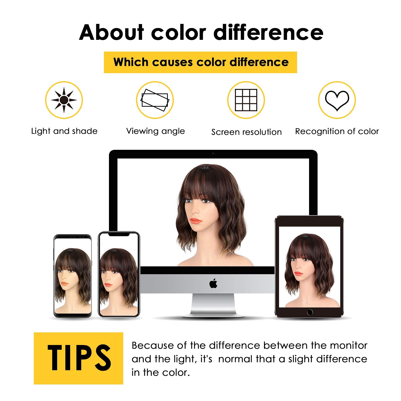 ENTRANCED STYLES Dark Brown Wigs for Women, Blonde Highlights Wig Natural Looking Short Wavy Bob Wig with bangs Medium Length Heat Resistant Synthetic Wig Daily Party Use 12β