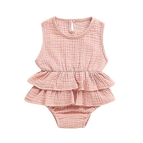 Yoawdats Newborn Baby Girl Romper Cotton Linen Bodysuits Ruffle Sleeve Summer Jumpsuit Outfits Clothes (0-6 Months, Y Pink)
