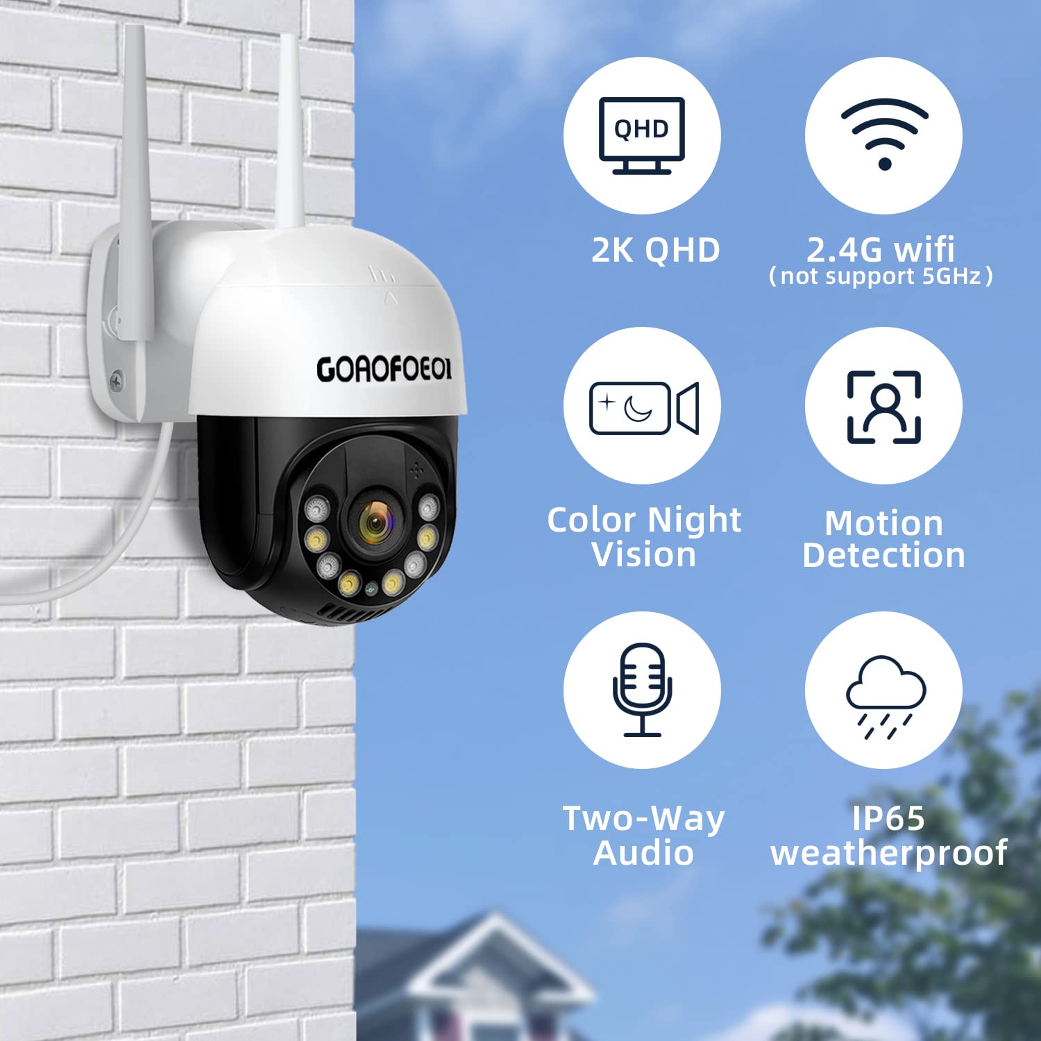 3MP Security Cameras Wireless Outdoor 2 Pack, 2K WiFi Surveillance Camera with 360°View, Follow Ratation, AI Detection,Two Way Audio, IP 65, Color Night Vision, SD Card &Cloud Storage, 24/7 Recording