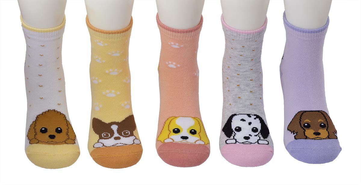 Maiwa Doggie Girls Cotton Socks for Toddler Big Little Girls 5 Pack(8-10years/18-20cm)