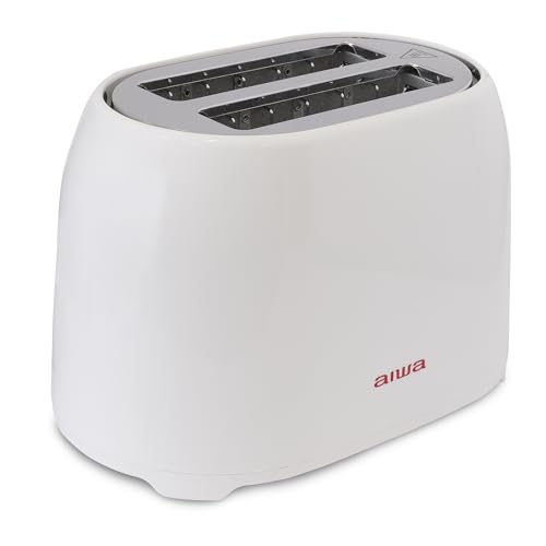 Aiwa Toaster, 2 Slice Wide Slot, Reheat and Defrost Function, 6 Browning Settings, Drop Down Crumb Tray, White