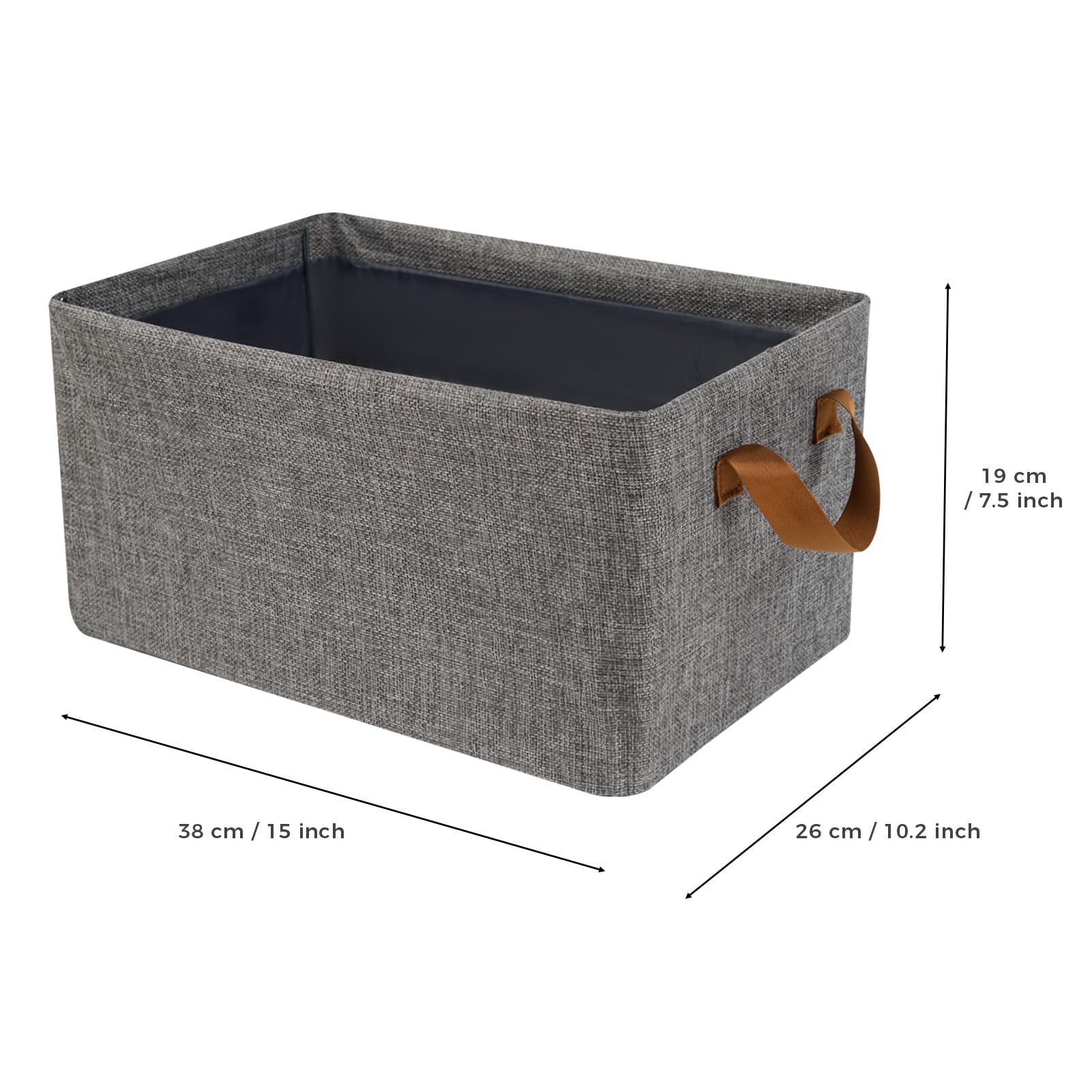 SNWDN 6 Pack Foldable Fabric Storage Baskets with Handle Extra Large Foldable Closet Organizer Bins Cloth Box Containers for Home Office Storage (Grey，15x 10.2 x7.5 inches)