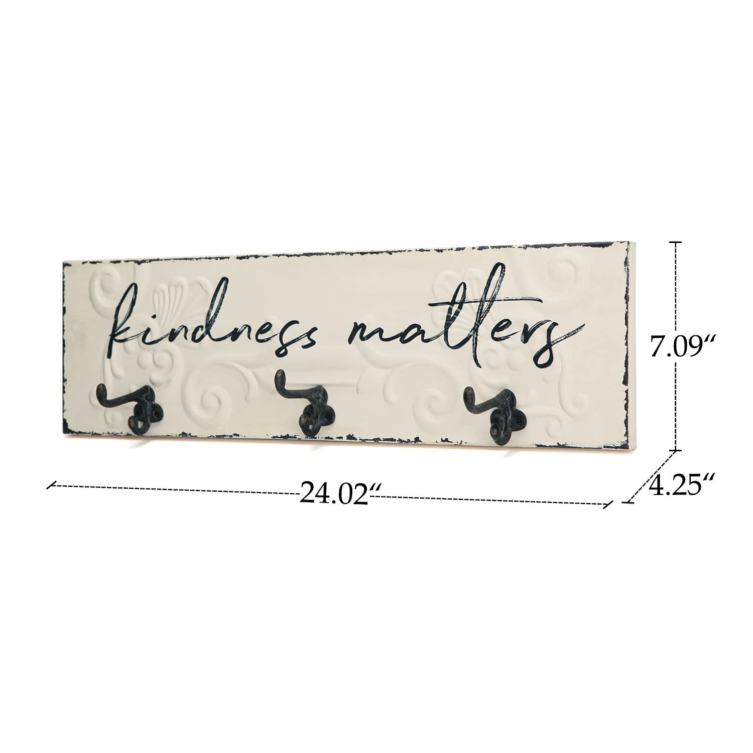 Generic Metal Coat Rack Wall Mount Farmhouse Rustic Wall Coat Rack with 3 Hooks Wall Coat Hanger for Clothes Coat Hat Jacket - Kindness Matters, 24.02"" x 4.25"" x 7.09""
