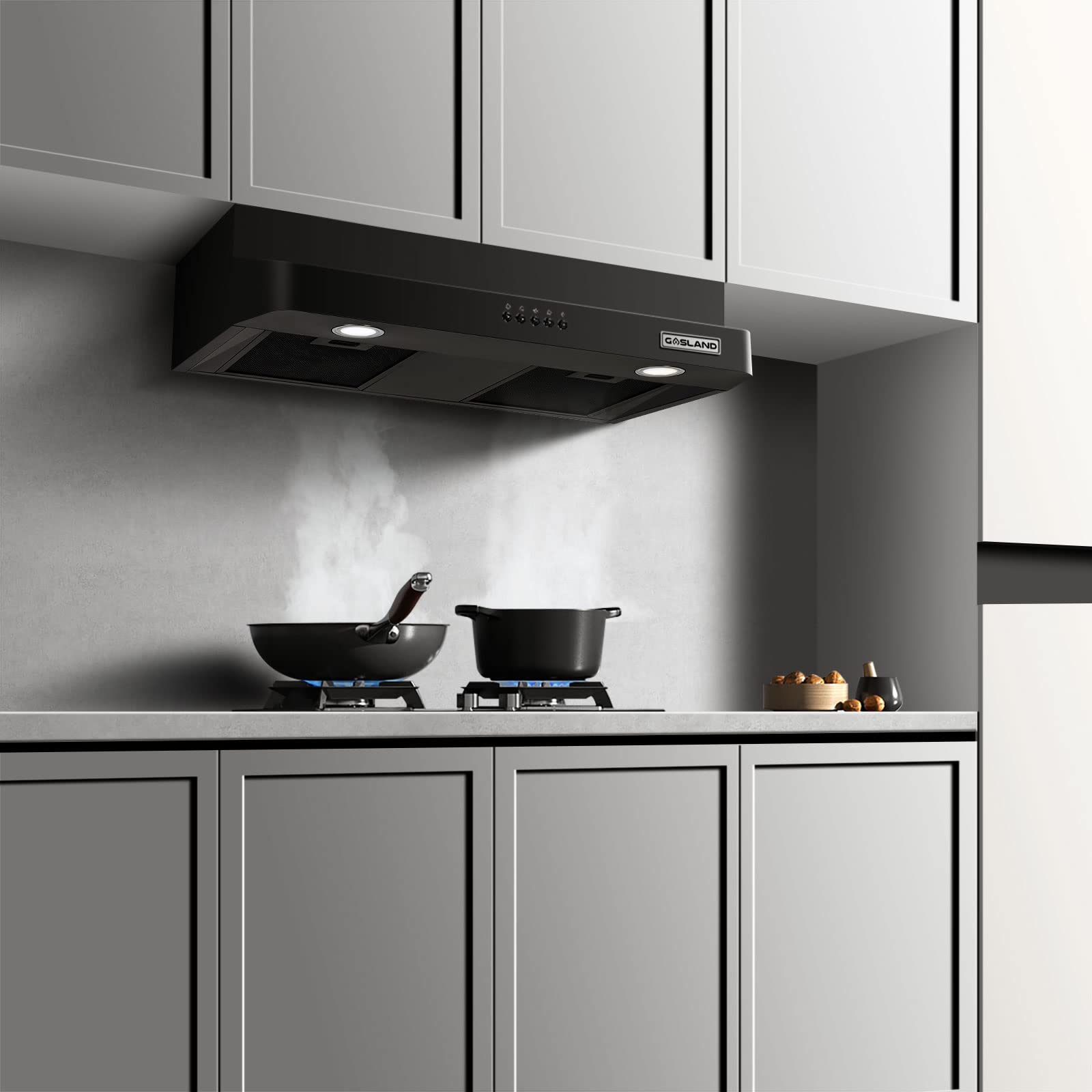 30 Inch Range Hood,Gasland Under Cabinet Vent Hood for Kitchen with 3 Speed Exhaust Fan,Insert Ducted Range Hood with 2 LED Lights, Black