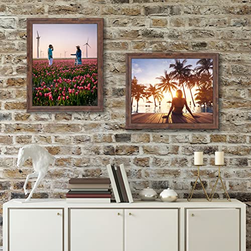 Calenzana 16x20 Poster Picture Frames Rustic Distressed Photo Frame 16 x 20 Set, Wall Hanging, 2 Pack, Brown