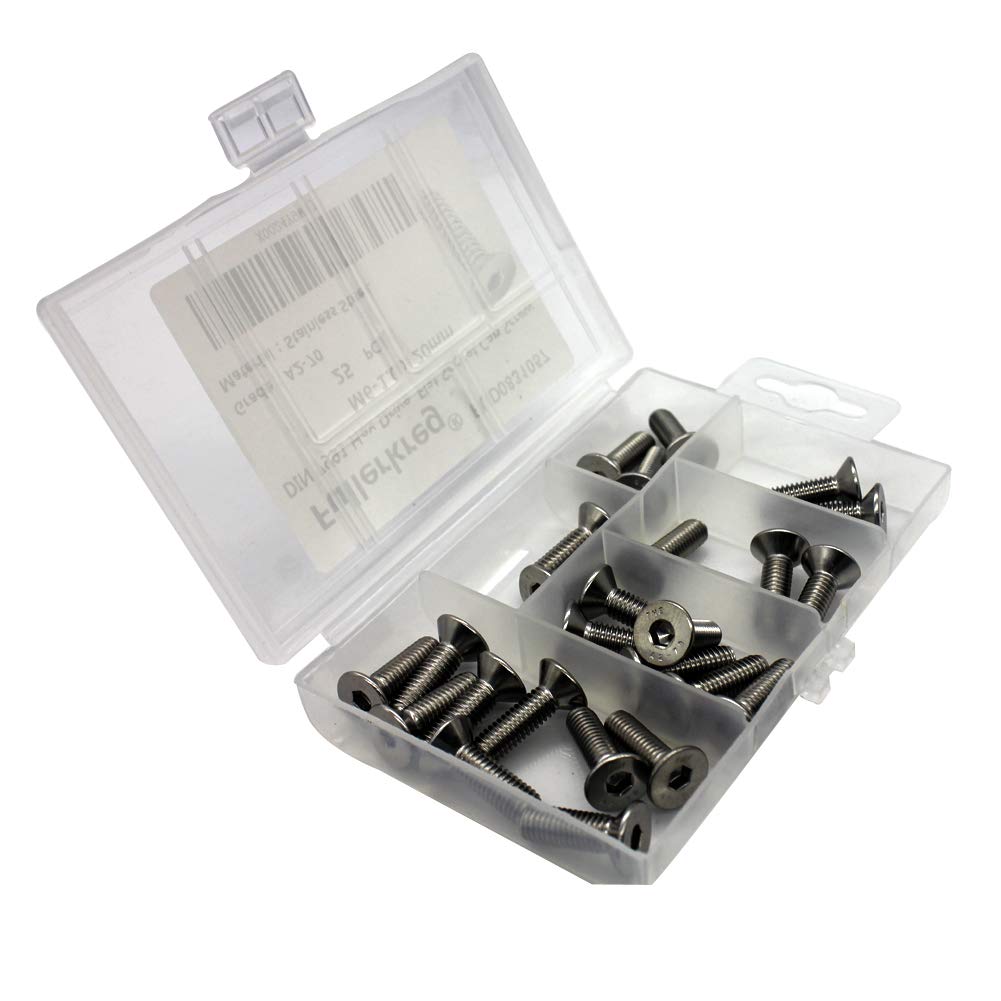 Fullerkreg 18-8 Stainless Steel Hex Drive Flat Head Screw M5 x 0.8 mm Thread, 20 mm Long,Packs of 50