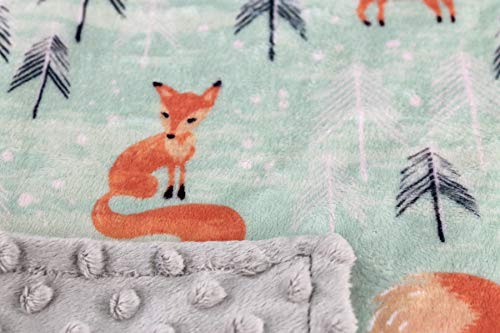Top Tots Baby Blanket - Spirited Orange Fox with Grey Minky Dot