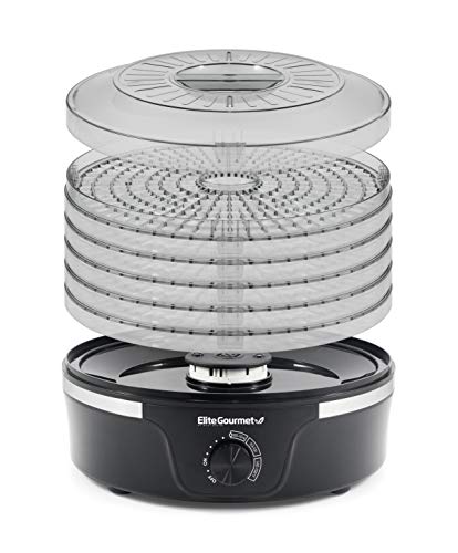 Elite Gourmet EFD319 Food Dehydrator, 5 BPA-Free 11.4" Trays Adjustable Temperature Controls, Jerky, Herbs, Fruit, Veggies, Dried Snacks, Black