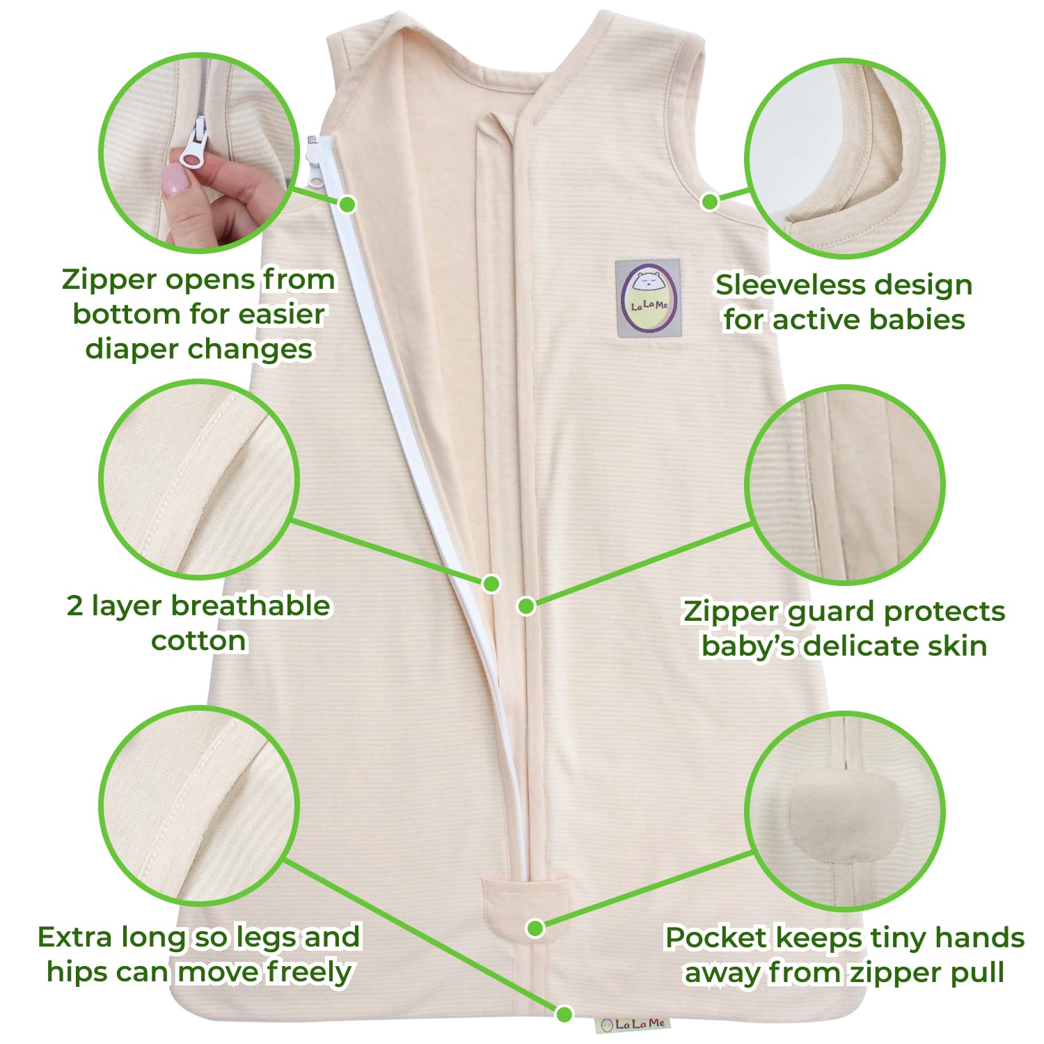 LALAME Organic Cotton Wearable Baby Blanket 1 TOG Sleep Sack |Swaddle Sleeping Bag - Machine Washable | Age 2 to 36 Months
