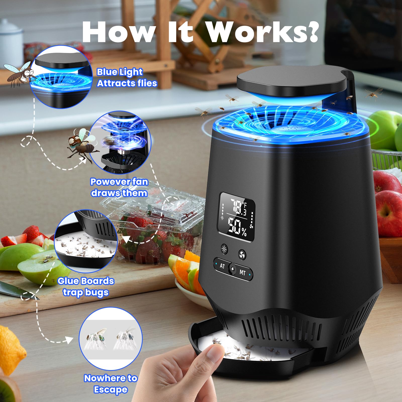Fruit Fly Traps for Indoors,Fooxem Smart Fruit Fly Trap for Home, Gnat Traps for House Indoor Bug Zapper Flying Insect Trap for Plants Moths Mosquitoes with 10 PCS Refill
