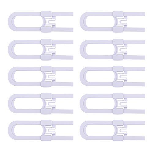 CUTESAFETY Sliding Cabinet Locks - Baby Proofing Cabinets with Adjustable Child Safety Lock - Childproof Latches for Knobs,Handles on Kitchen Doors,Storage Door,Cupboard,Closet,Dresser (White, 10)