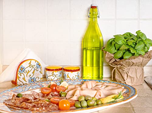 Euro Ceramica Duomo Collection Italian-Inspired 18" Oval Ceramic Serving Platter, Floral Design, Multicolor