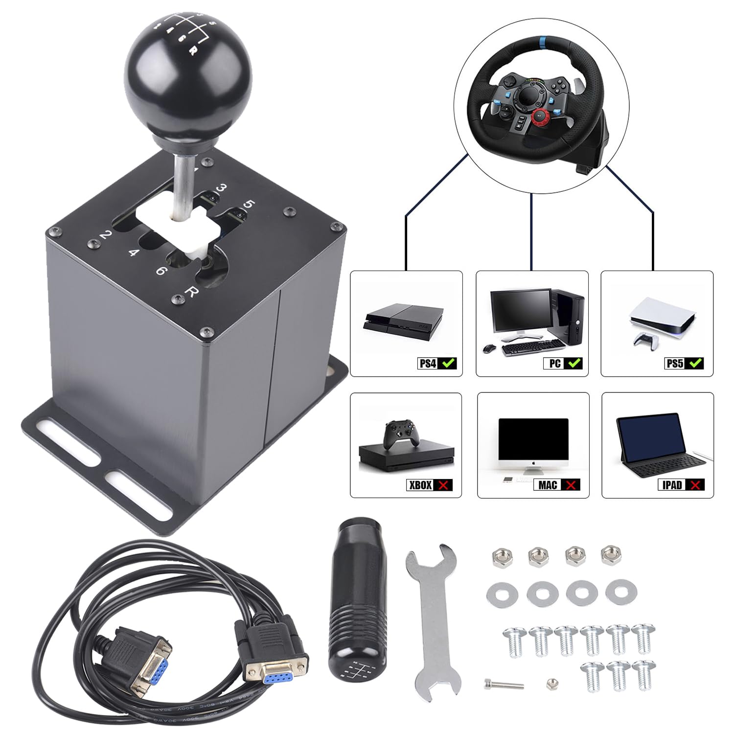 CNRAQR PS4/PS5/PC Racing Game Simulator Shifter 6+R H Gear Shifter-Compatible with PlayStation4/5 G29 PC Windows Racing Wheels Driving Force Shifter