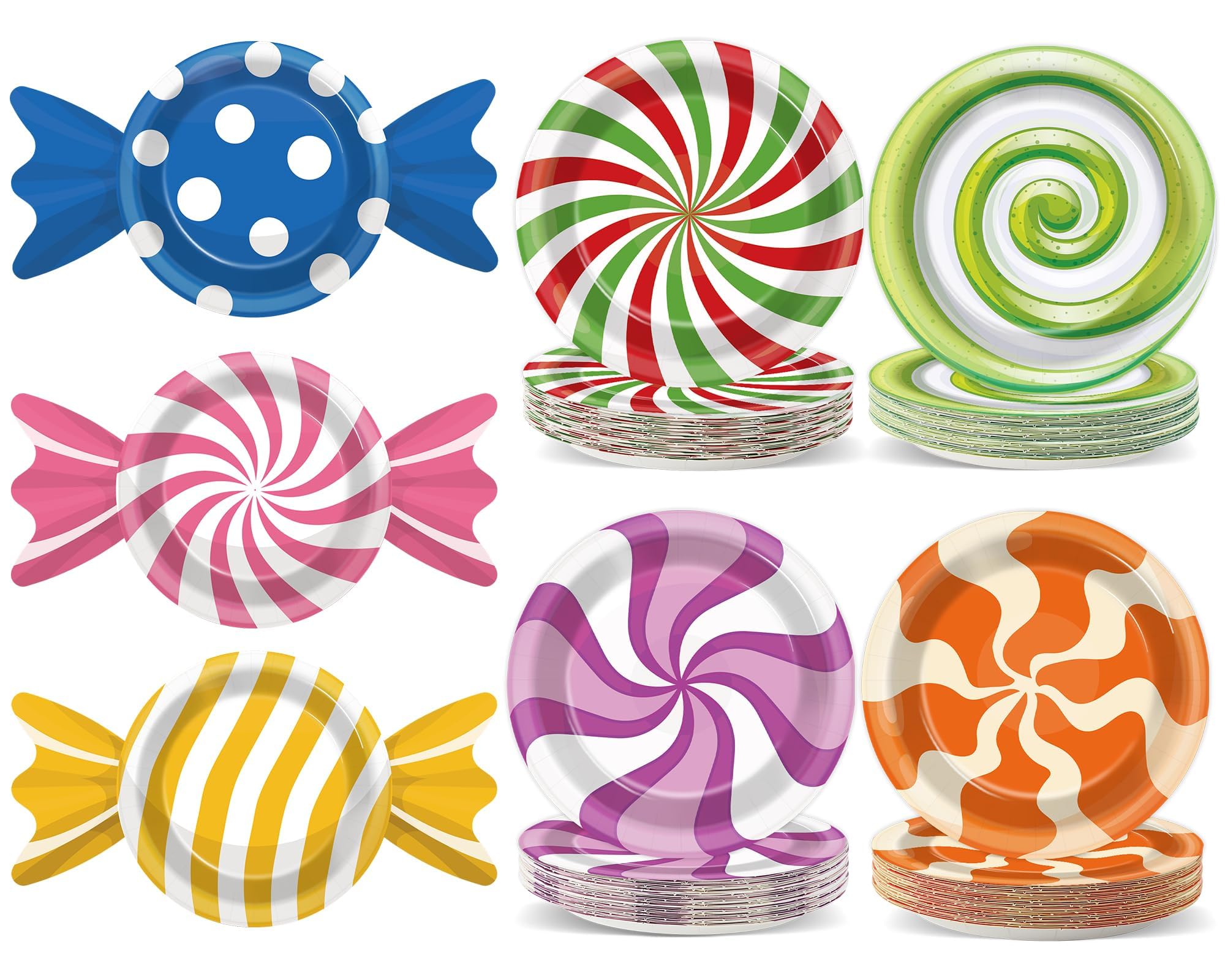 70PCS Christmas peppermint Candy Paper Plates Candyland Party Decorations Candy Disposable Plates Colorful Lollipop Sweet Candy Dessert Plates for Candyland Holiday Xmas Birthday Baby Shower Party