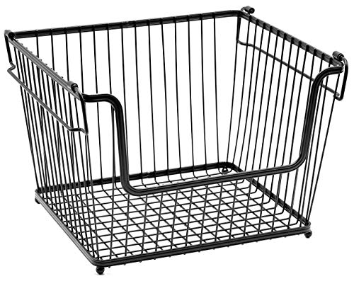 Sorbus Wire Metal Basket Bin, Stackable Storage Baskets, Cubby Bins for Food, Kitchen, Home, Pantry Snack, Vegetable, Potato, Onion, Laundry Room, Office, Farmhouse, Iron Metal (3-Pack, Black)