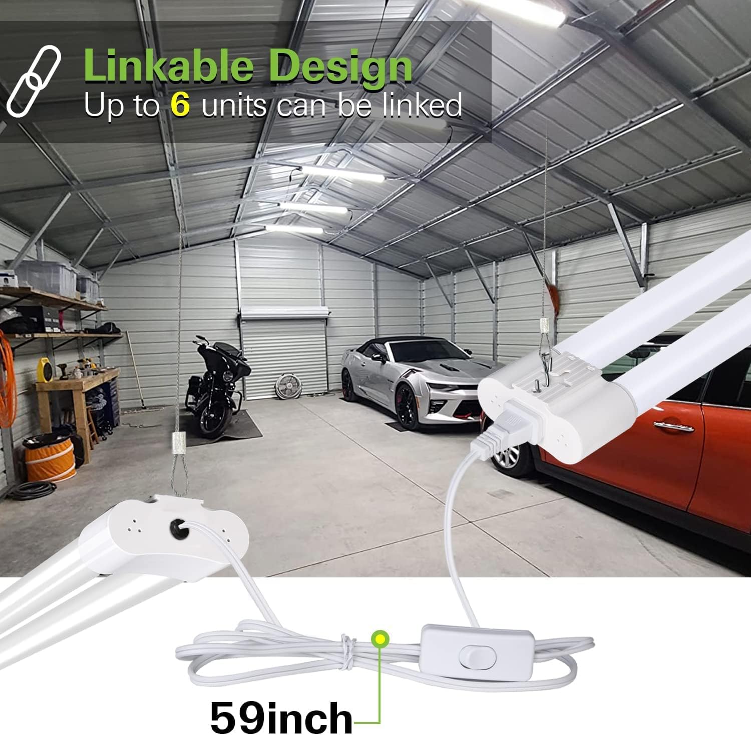 6 Pack 4FT LED Shop Light Linkable, 4400lm, 42w(250w Equivalent), 5000K Utility Shop Lights