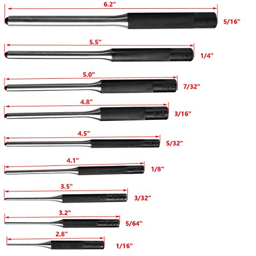 9 Pieces Roll Pin Punch Set and 4 Pieces Hollow End Starter Punch Tool with Carry Case for repairing or servicing equipment, machines, and vehicles