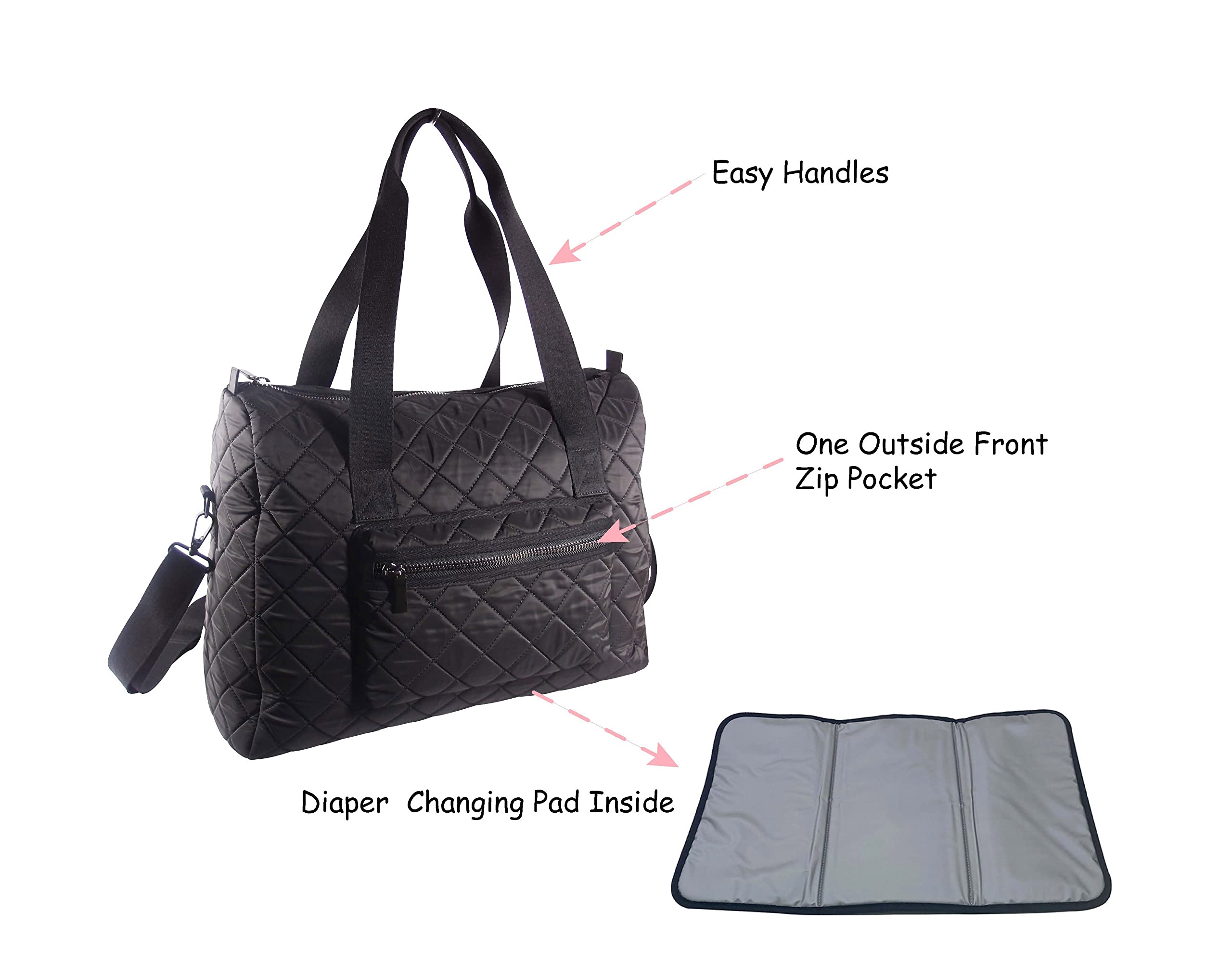 bub. Duffle Diaper Tote Bag with Changing Pad, Large Travel Diaper Tote for Mom and Dad, Multifunction, Unisex Baby Bag (Black)
