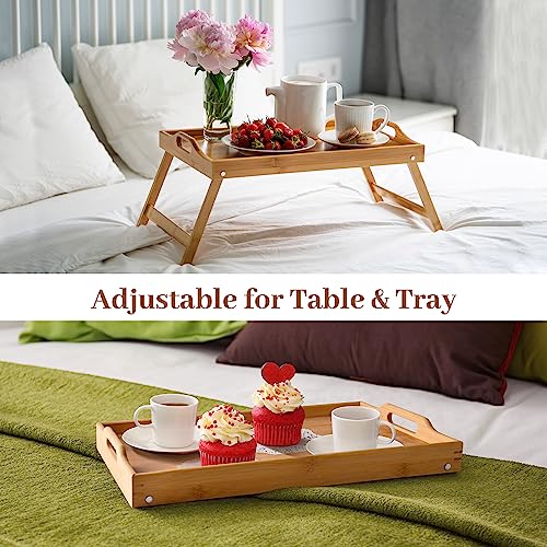 Bed Table Tray, Bamboo Bed Tray Table for Eating and Laptops, 19.7" x11.81'' Large Size Breakfast Food Tray Foldable Legs, Serving Tray with Handles for Sofa, Bed, Eating, Snacking and Working