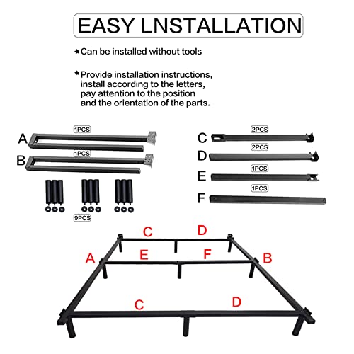 ANBLIZE Queen Size Bed Frame 7 Inch Heavy Duty Meta Bedframe for Box Spring and Mattress Set 9-Leg Weight Support 3000LBS Tool-Free Easy Assembly,Black