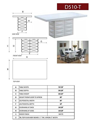 Kings Brand Furniture Milan 7 Piece White Modern Rectangle Dinette Dining Room Table & 6 Grey Vinyl Chairs, 70.9" W x 39.4" D x 30.5" H