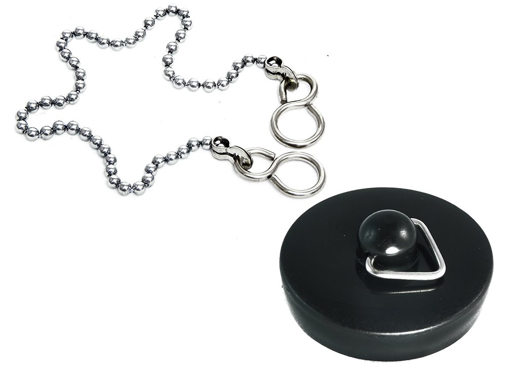 One Stop DIY 50 x BASIN SINK BATH PLUGS BLACK PLASTIC 1 1/2" 38MM AND 12" CHAINS NEW