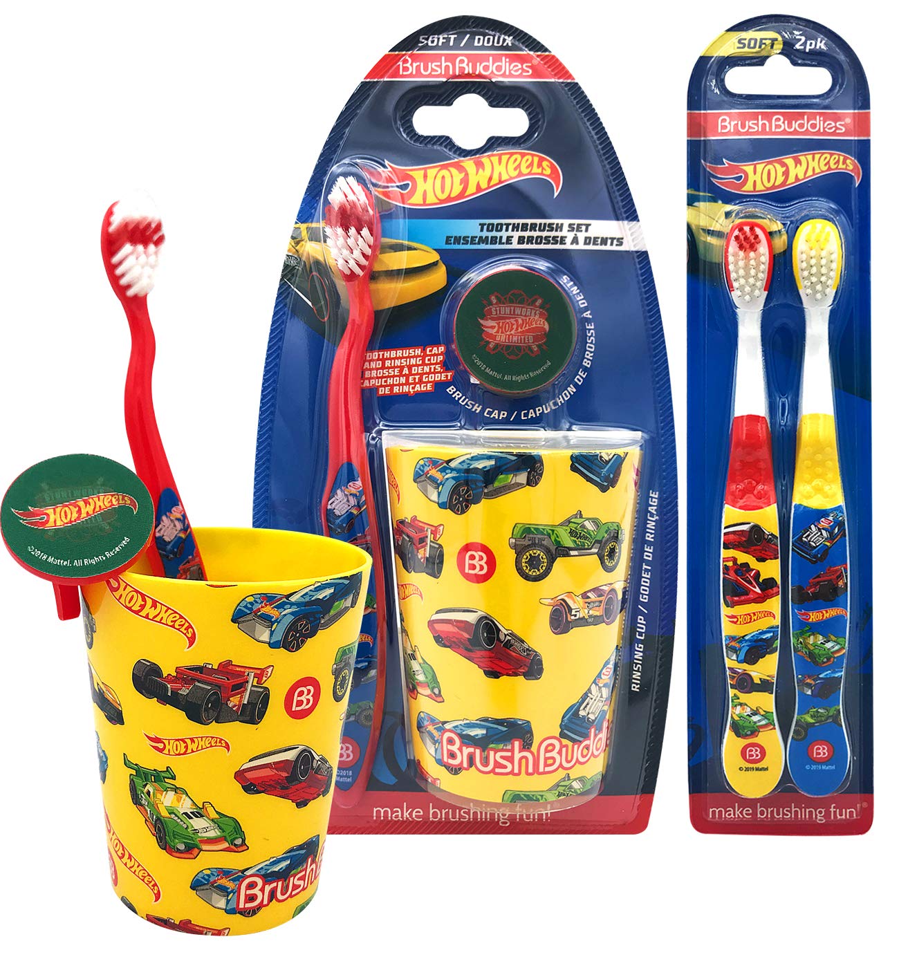 Premium Kids Girls Boys Children Friendly Designed Happy Brushing Time Ultimate Soft Bristle Toothbrush Kit, Manual Toothbrush, Cover Cap, Rinsing Cup, Extra Brushes
