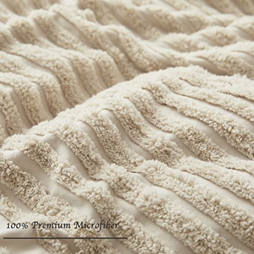 BEDAZZLED Duvet Cover King Size, 3 Pieces Boho Bedding Sets for Shabby Chic Home, Tufted and Soft Comforter Cover Set, Beige