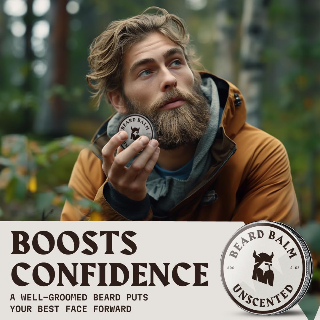 Striking Viking Beard Balm for Men - Unscented Leave-In Conditioner & Styling Balm with Naturally Derived Beard Butter, Argan & Jojoba Oils, 2 Ounce (Pack of 1)