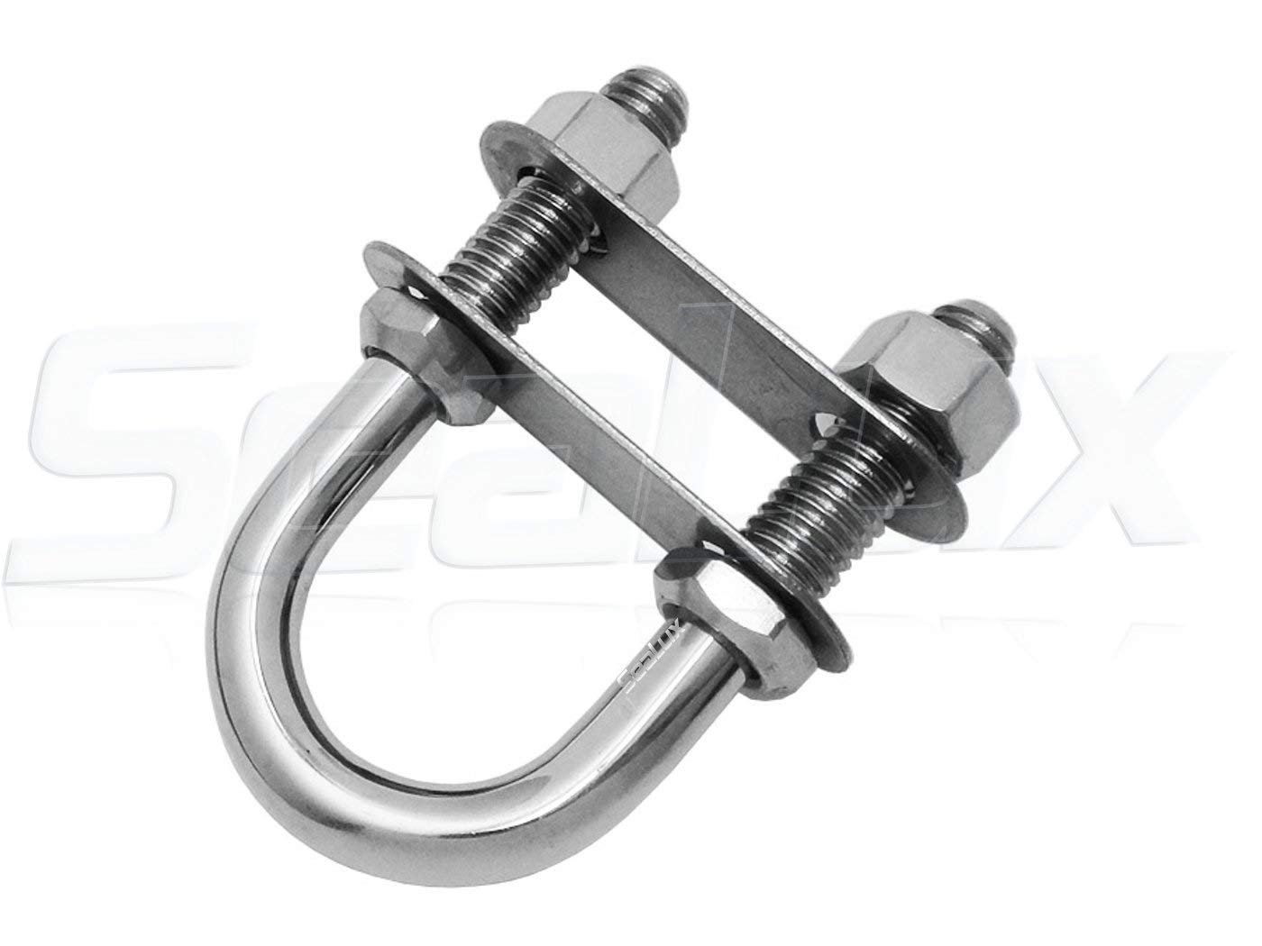 SeaLux Marine Boat Bow Eye Stern Eye U Bolt Tie Down 3/8" Stock, 3" Overall Length, 1-1/2" Thread Length with Hex Nuts and washers-SL5846