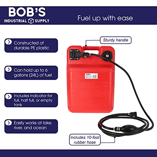 BISupply Boat Gas Tank Kit 6 Gallon - Portable Plastic Outboard Marine Boat Fuel Tank with Fill Hose