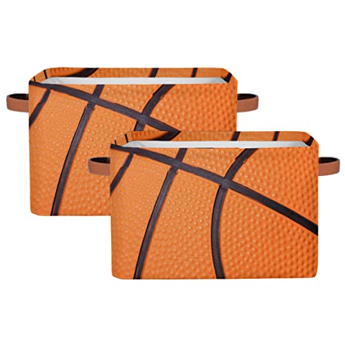 Basketball Rectangle Storage Basket with Handles Foldable Fabric Laundry Basket Storage Cubes for Toys Organizer, Closet, Shelf,2 PCS