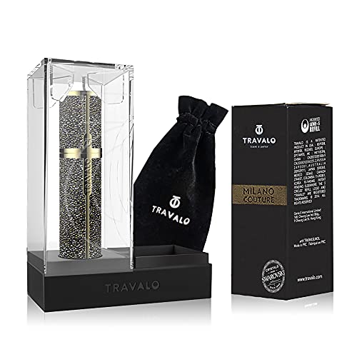 Travalo Couture Swarovski Perfume Atomizer - Elegant Metal Travel Atomiser TSA Flight Approved Portable Mini Refillable Empty spray Bottle Glass-free Leak proof Scent Pump Case - Dorado 0.17 oz / 5ml